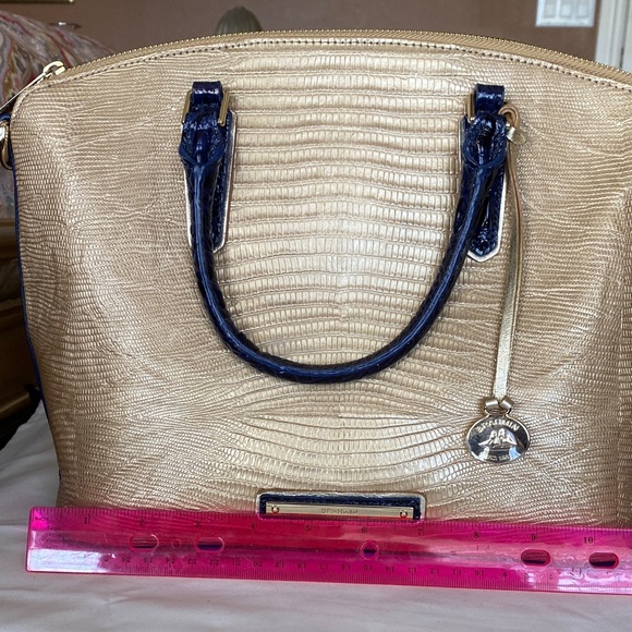 Bags | Vintage Brahmin Gold With Dark Blue Accents Guc | Poshmark